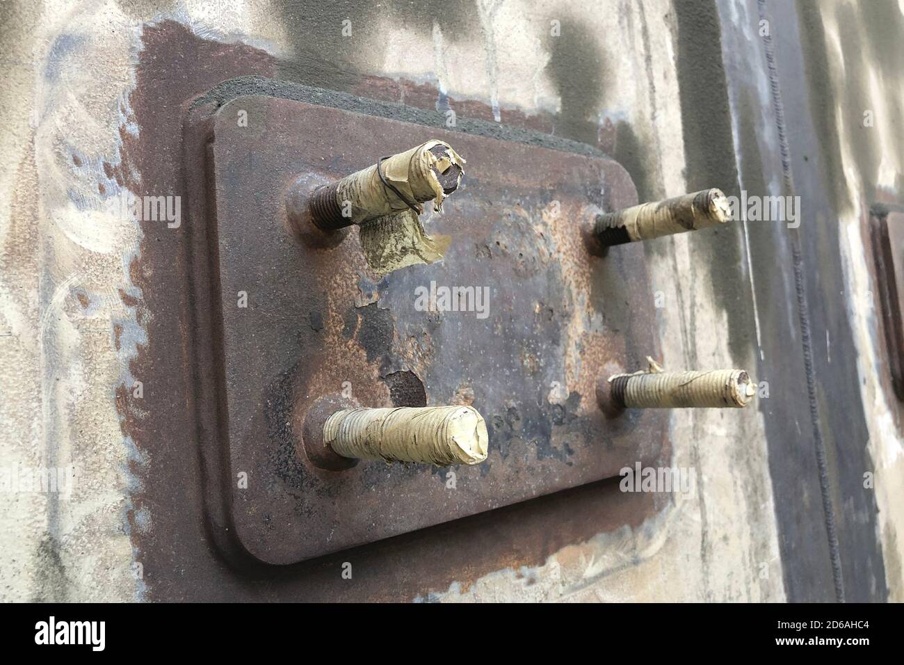 Embedded anchor block with anchor bolts mantled in concrete vertical ...