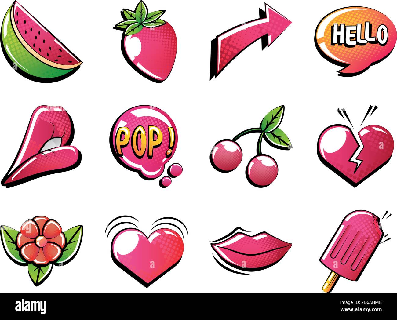 set of icons pop art style in white background vector illustration ...