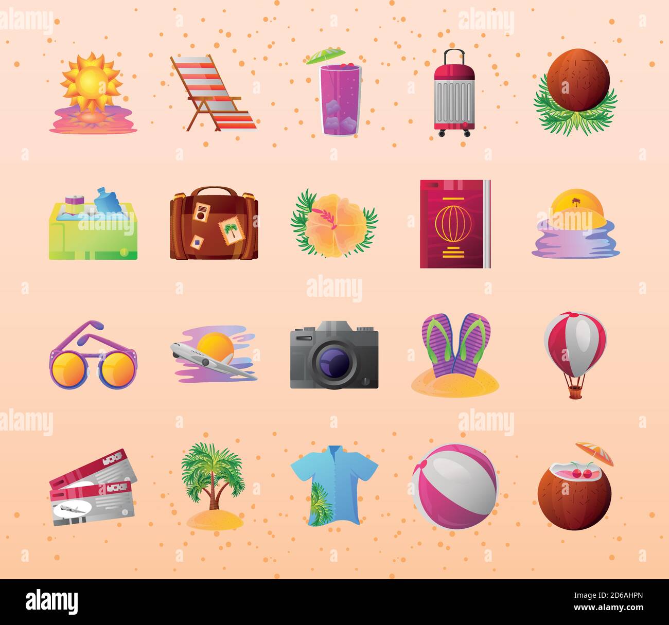 summer vacation travel, icons related recreation adventure and tourism ...