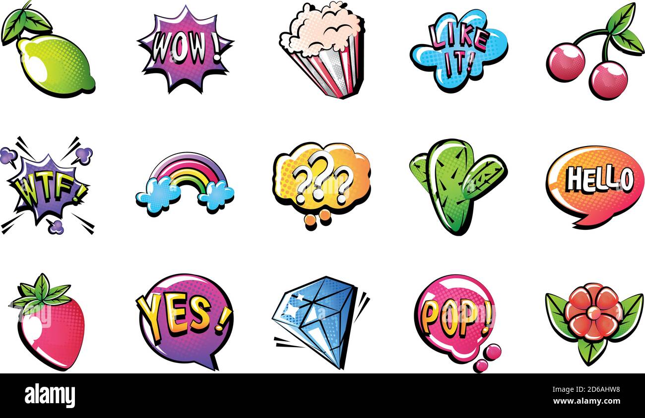 set of icons pop art style over white background Stock Vector Image ...