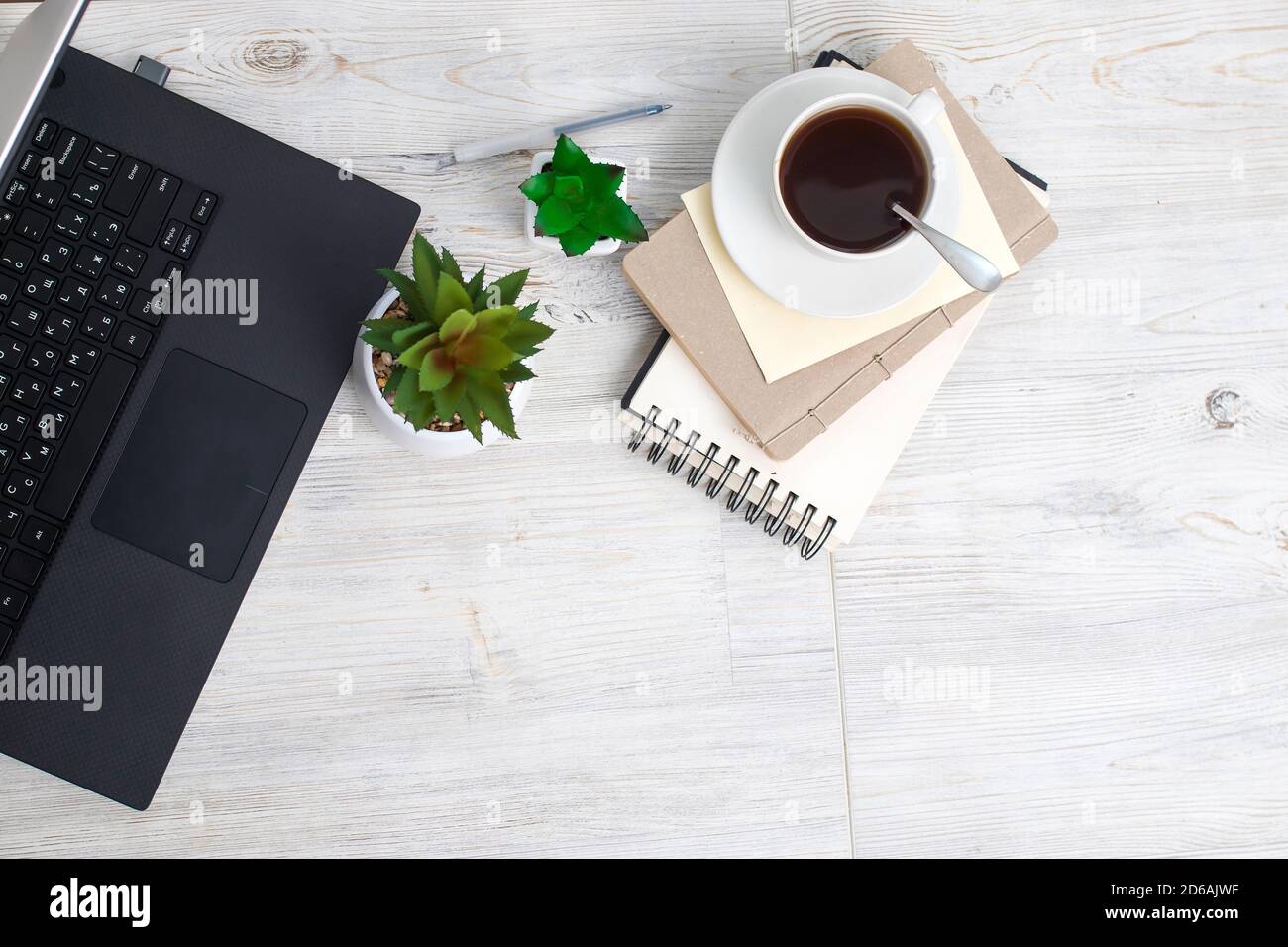 Office desk wood table of Business work place, notebook, artificial ...