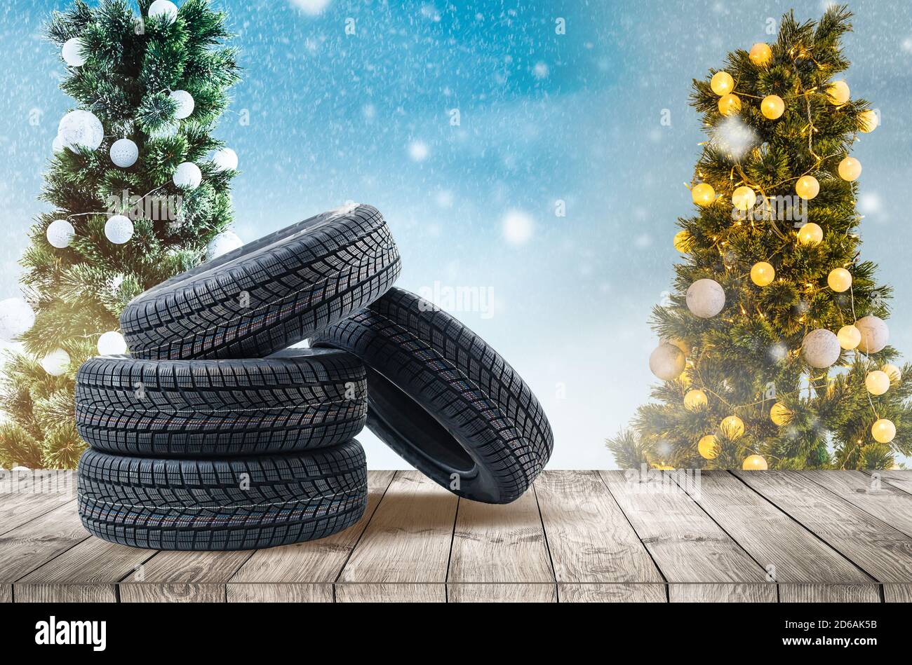 wheel rubber gift for Christmas on the wood textured backgrounds in a ...