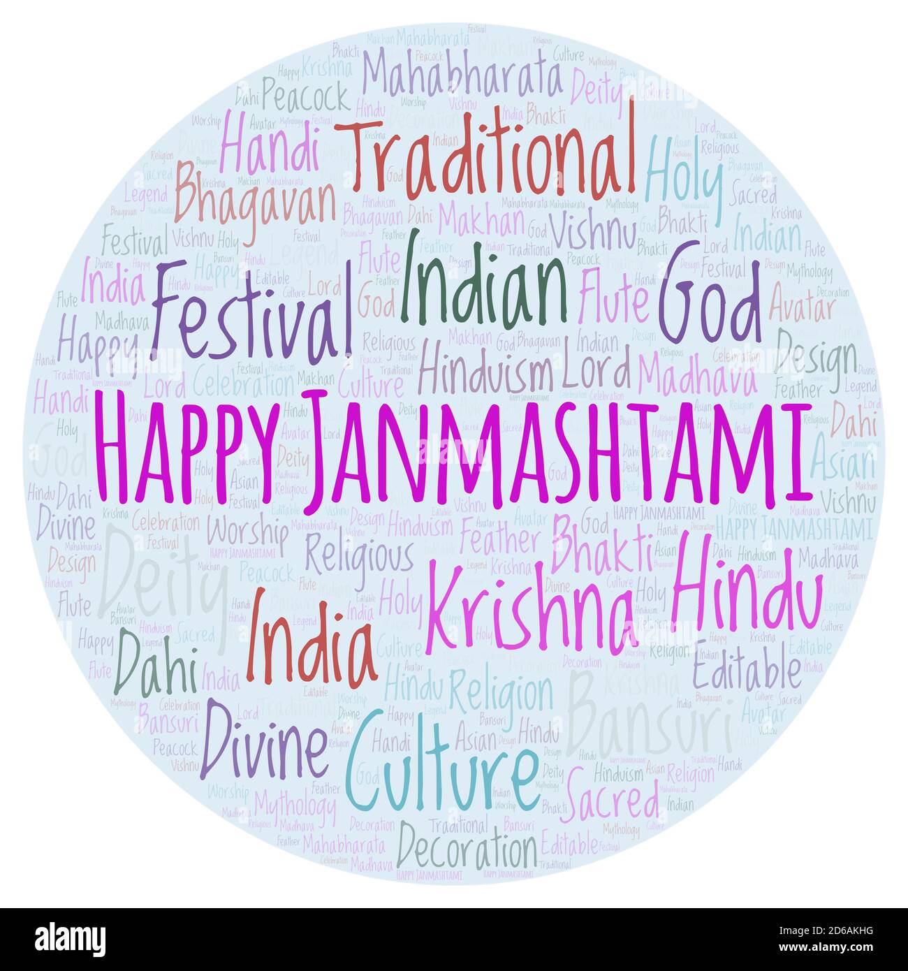 Happy Janmashtami round word cloud. Wordcloud made from letters and ...
