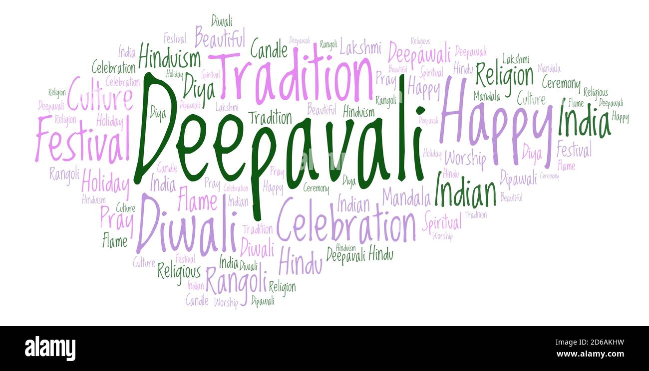 Deepavali word cloud. Wordcloud made from letters and words only Stock ...