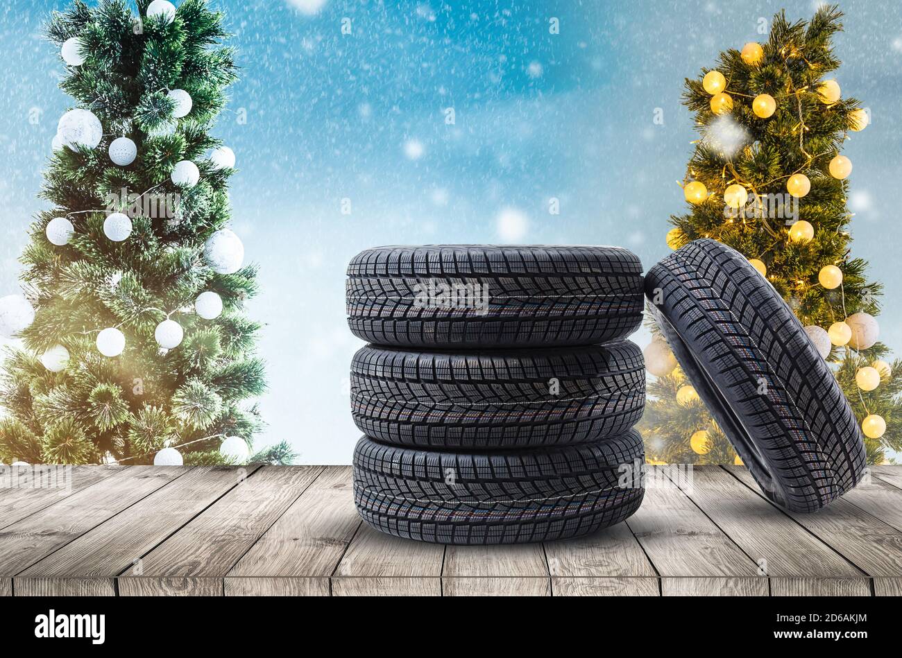 wheel rubber gift for Christmas on the wood textured backgrounds in a ...