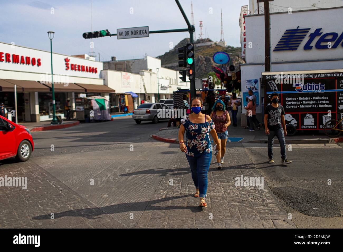 Women walk the streets of Hermosillo. Daily life downtown Hermosillo ...