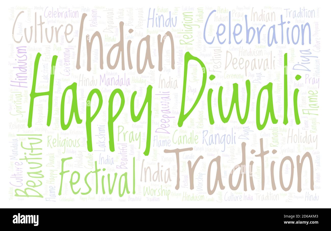 Happy Diwali Horizontal word cloud. Wordcloud made from letters and ...
