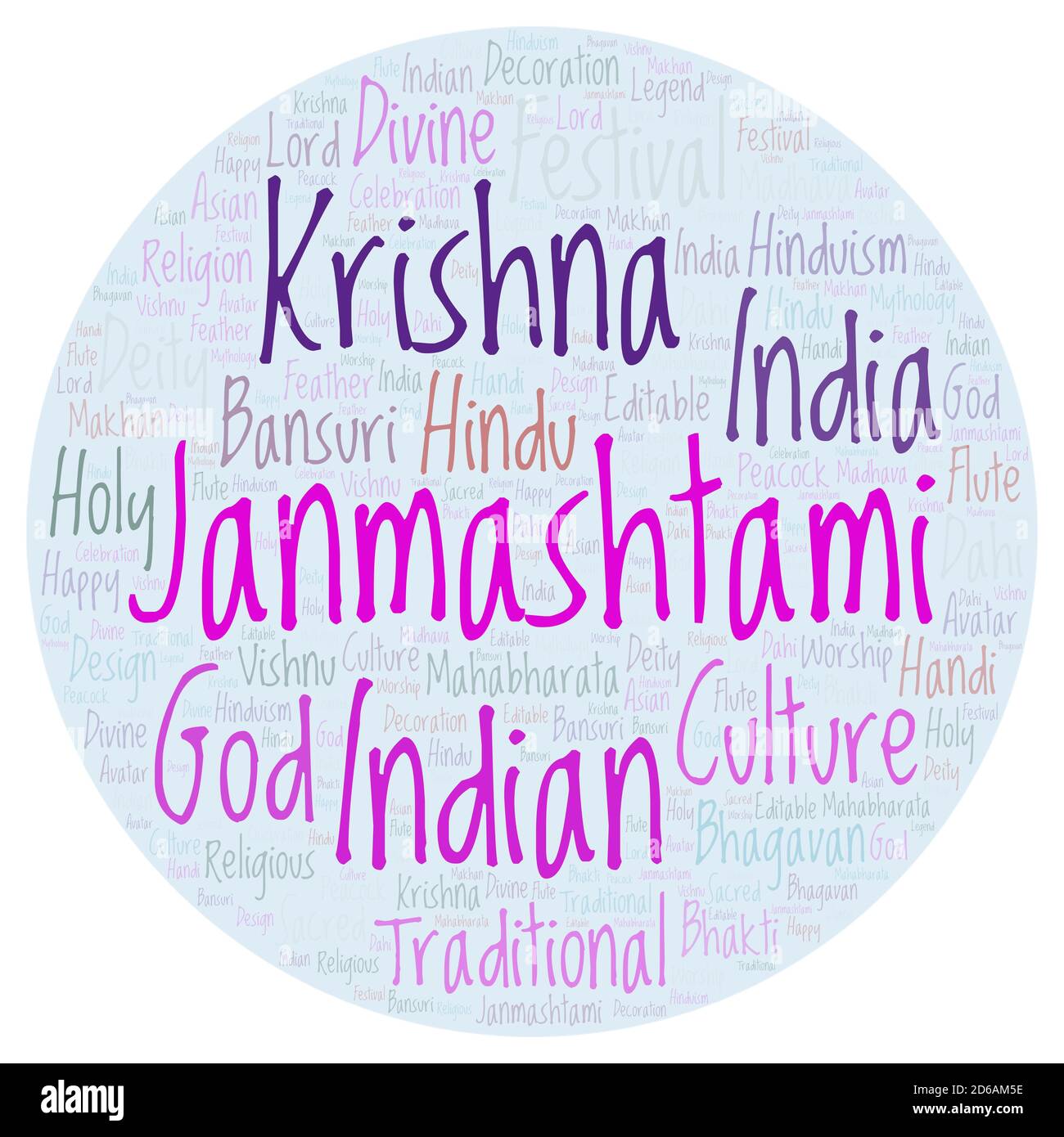 Janmashtami round word cloud. Wordcloud made from letters and words ...