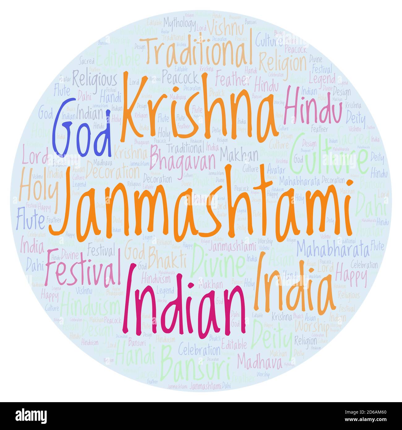 Janmashtami round word cloud. Wordcloud made from letters and words ...