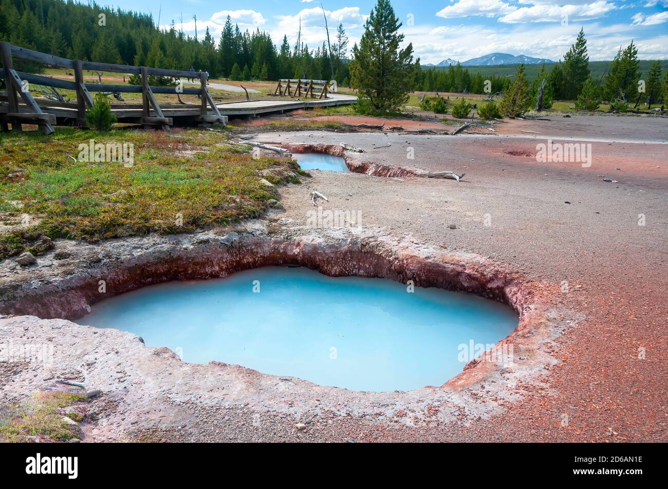 Artist Paint Pots geysers basin with wooden walkway, Yellowstone ...