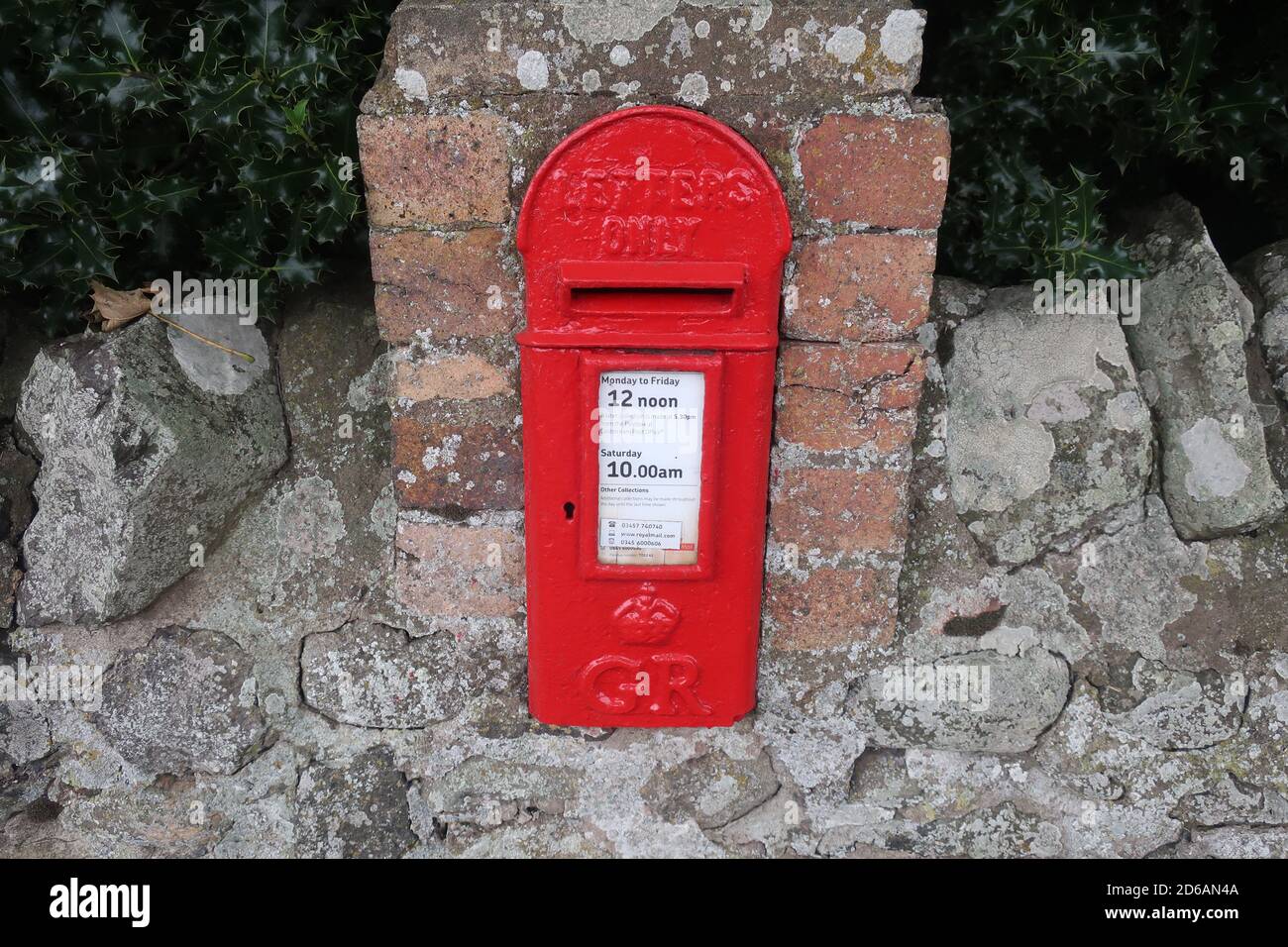 Red post box. The Anglo-Scottish border. Northumberland. England. Great ...