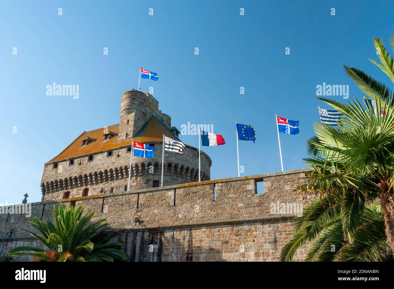 Saint Malo, France - October 31, 2014: Flags flying over the ...