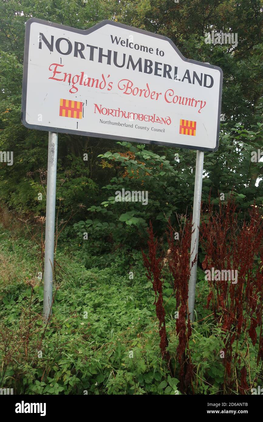 Welcome to Northumberland Englands border country sign. The Anglo ...