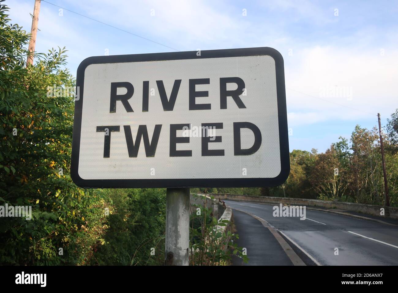 River Tweed sign. The Anglo-Scottish border. Coldstream bridge ...