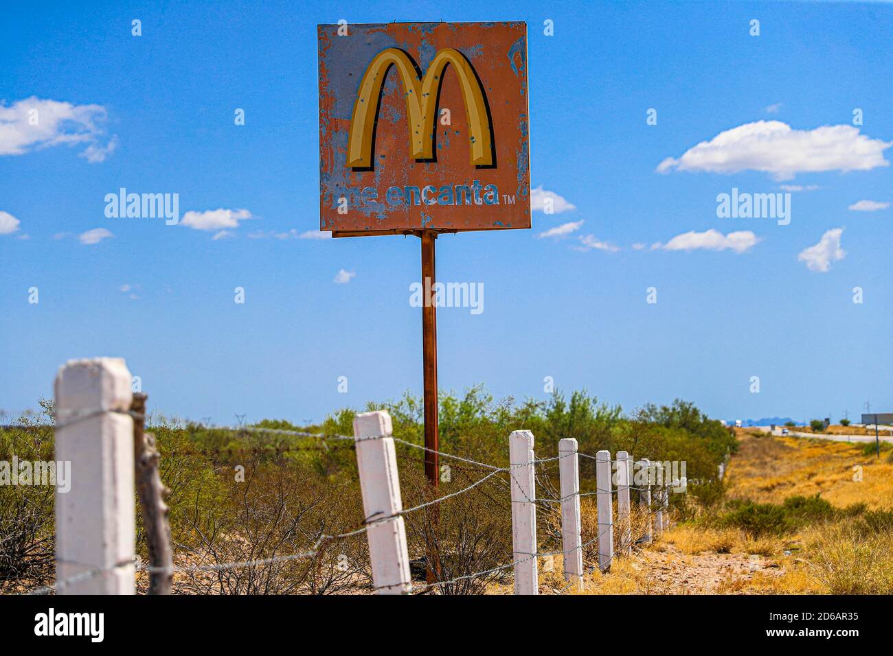 Old and dilapidated sign or spectacle with the McDonald's logo and the ...