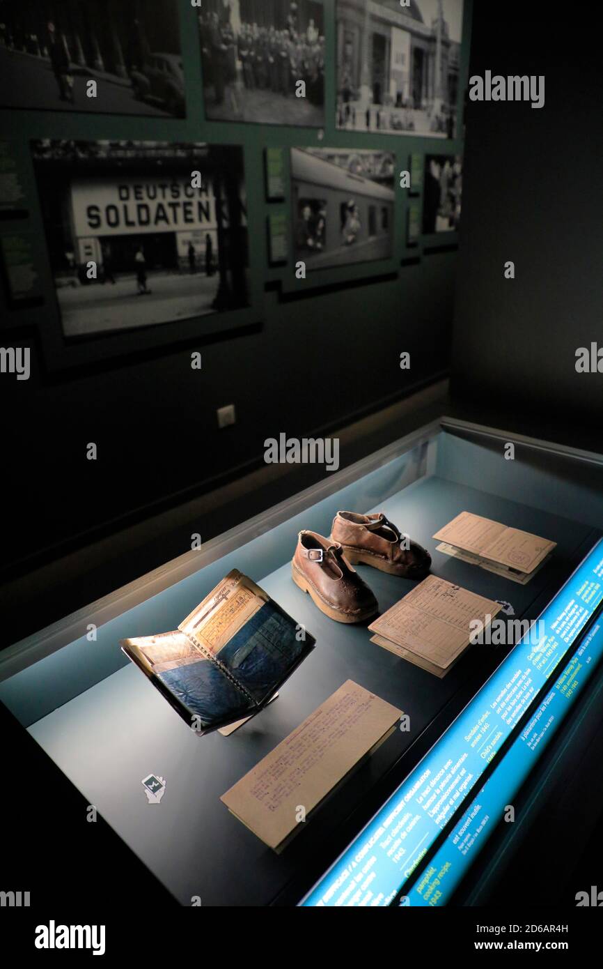 Personal belongings wallet and shoes from Nazi Occupation era display ...