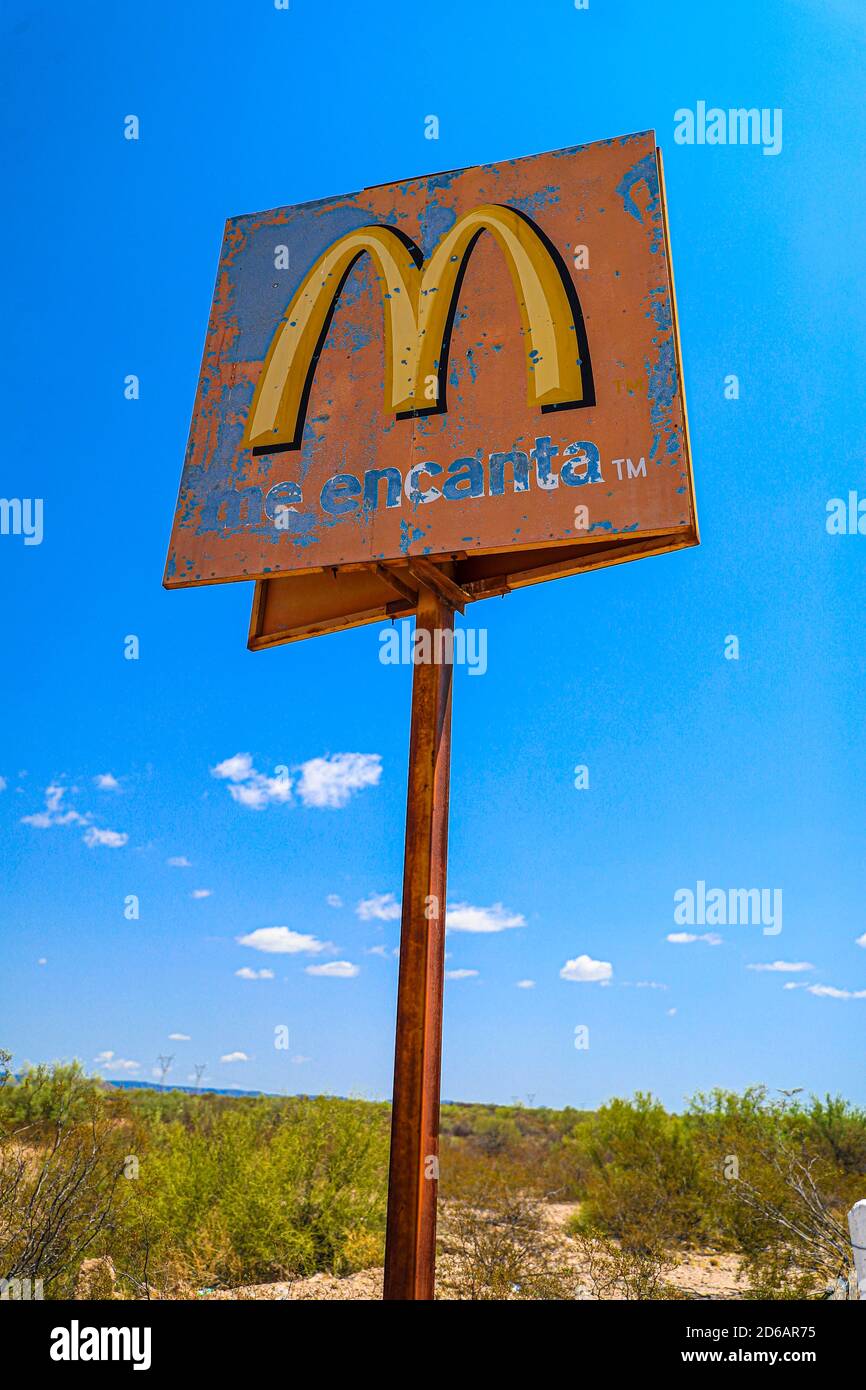 Old and dilapidated sign or spectacle with the McDonald's logo and the ...