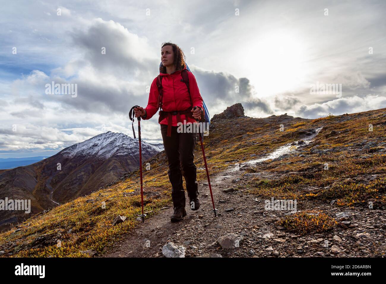 Woman Backpacking in Scenic Mountain Landscape Stock Photo - Alamy