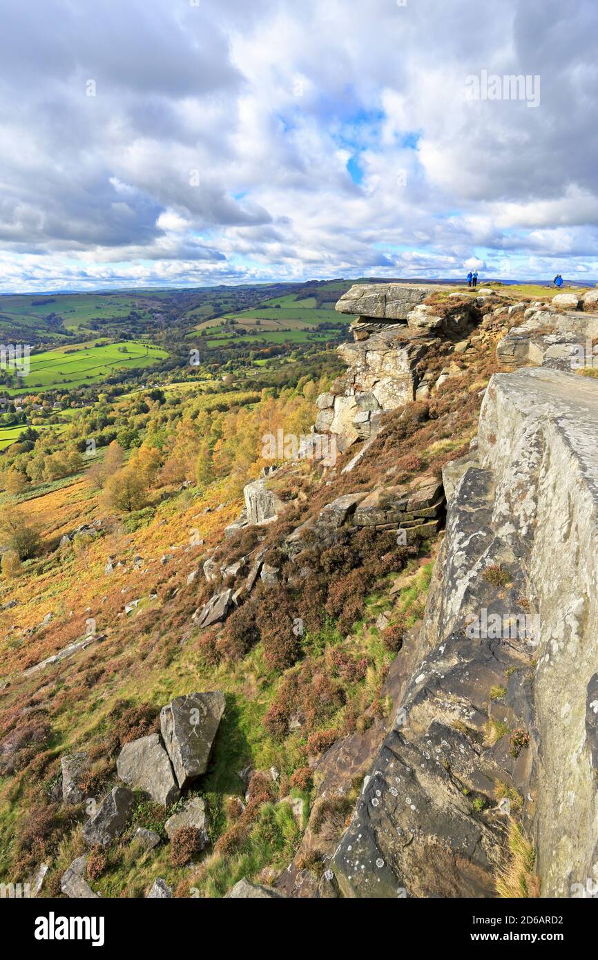Walklers on Curbar Edge near Calver, Derbyshire, Peak District National ...