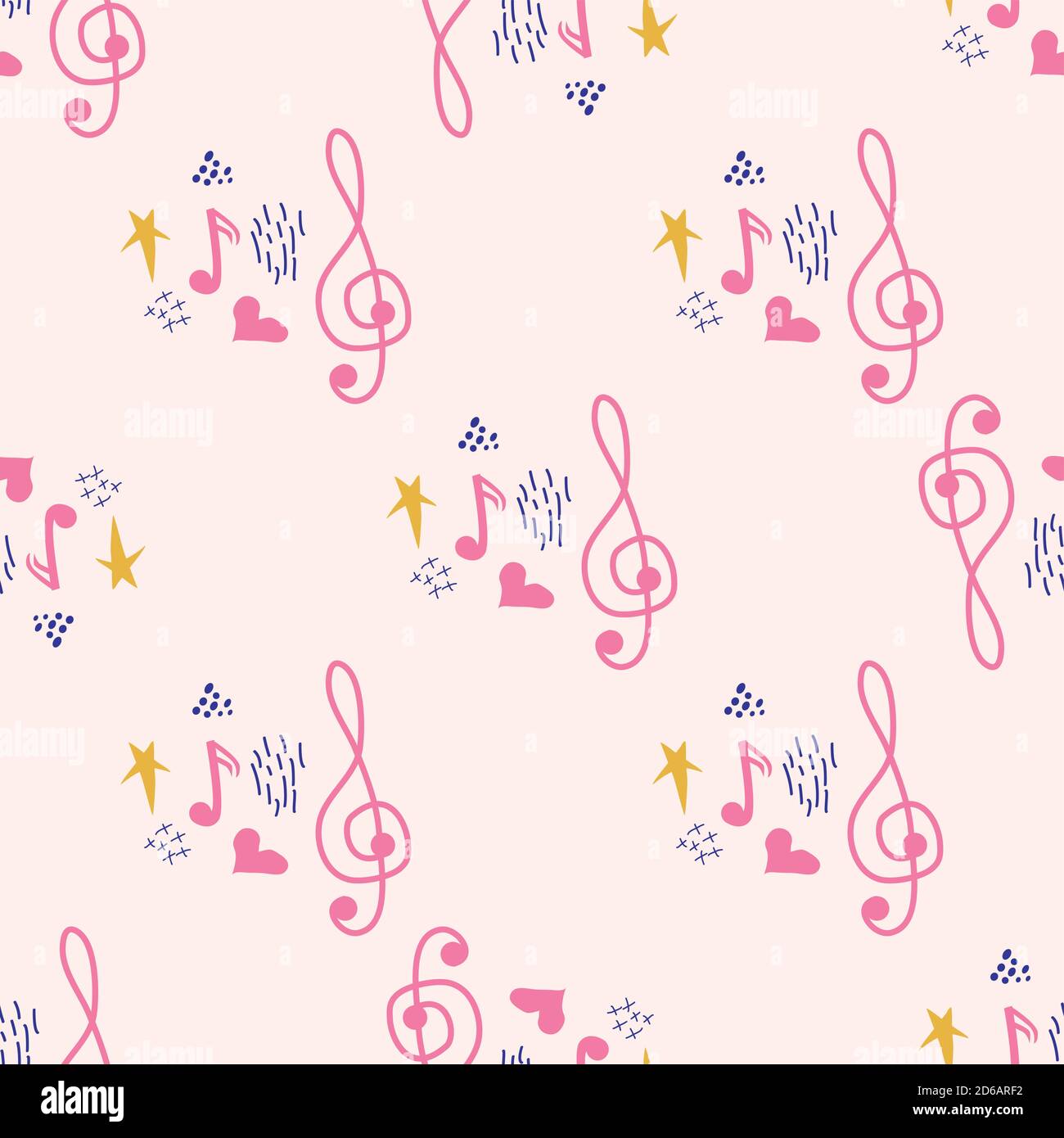 Treble clef, notes, heart, stars, abstract elements seamless pattern in ...