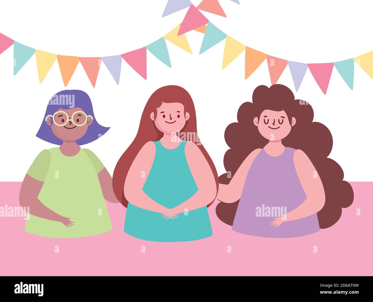 cartoon women together celebration party with decoration vector ...