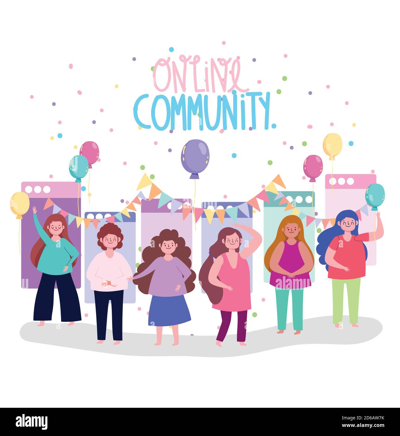 online party, people community celebrating by internet vector ...