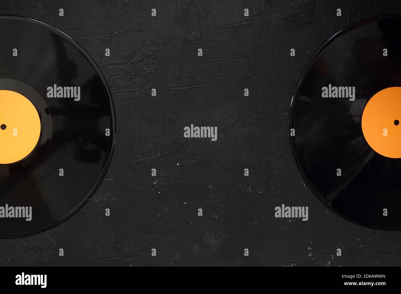 Vinyl record on a black background. Retro style. Top view Stock Photo ...