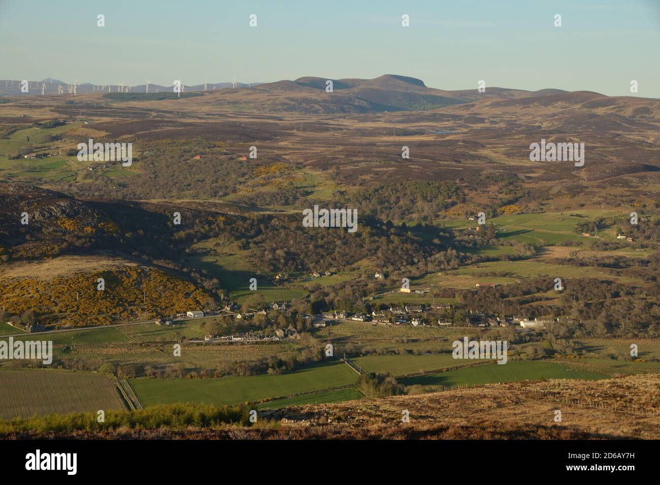 A view over the village of Rogart in the Strath Fleet valley, Scottish ...