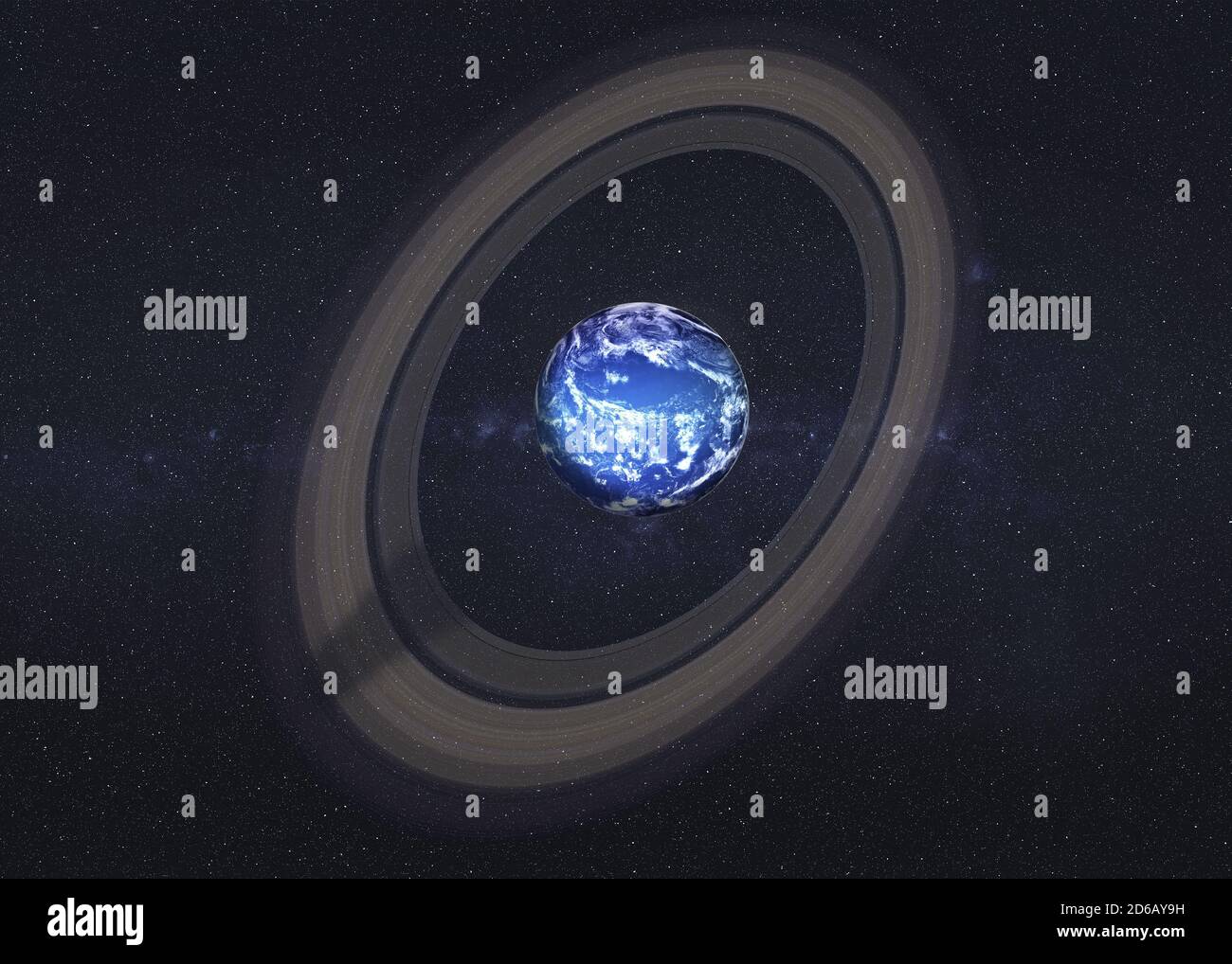 Sciebce fiction water planet with atmosphere and Saturn ring in outer ...