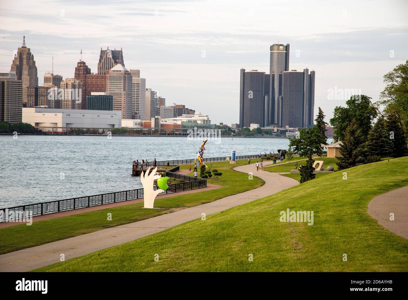 Riverside park at Windsor ontario with Detroit skyscraper in the ...