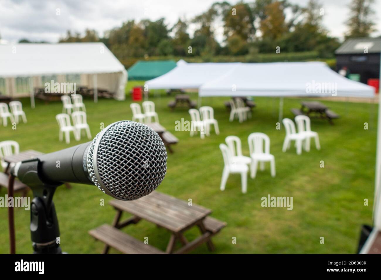 October 10th 2020, Henlow, Bedfordshire, UK. An outdoor comedy gig set ...