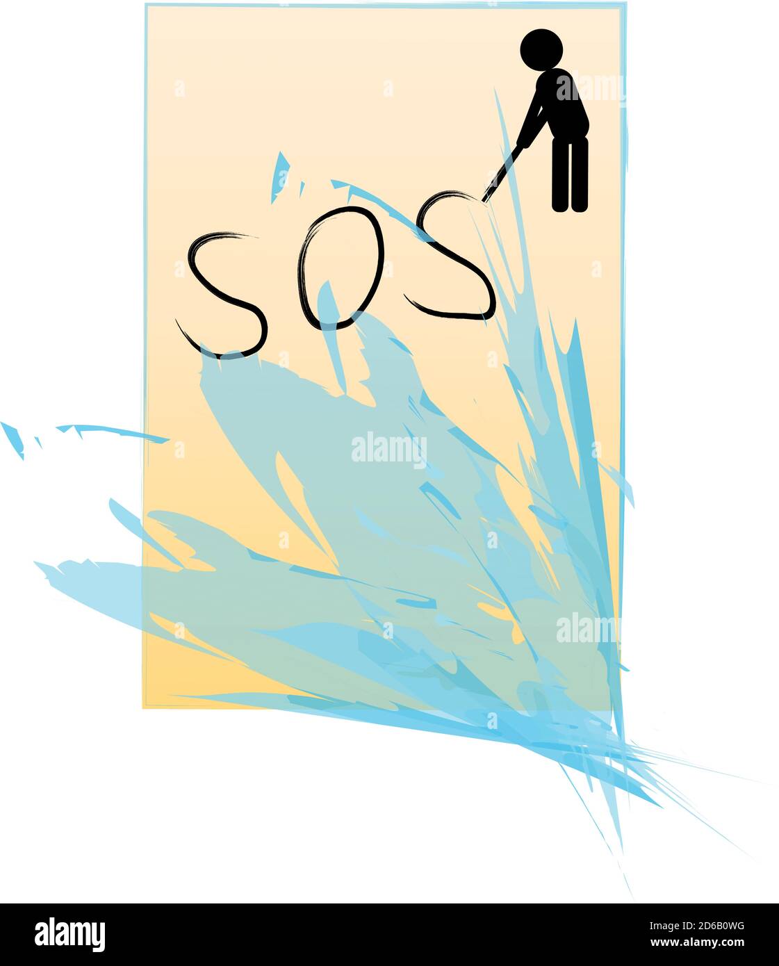 Silhouette of man draws word SOS on sand, vector illustration Stock ...