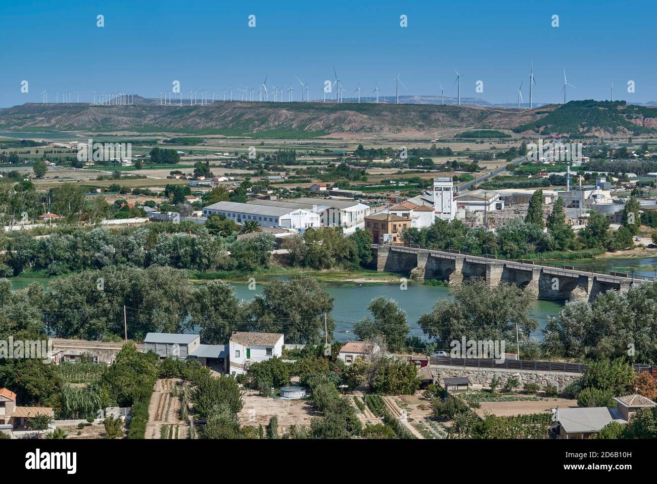 General aerial view of the old bridge of the river Ebro in the city of ...