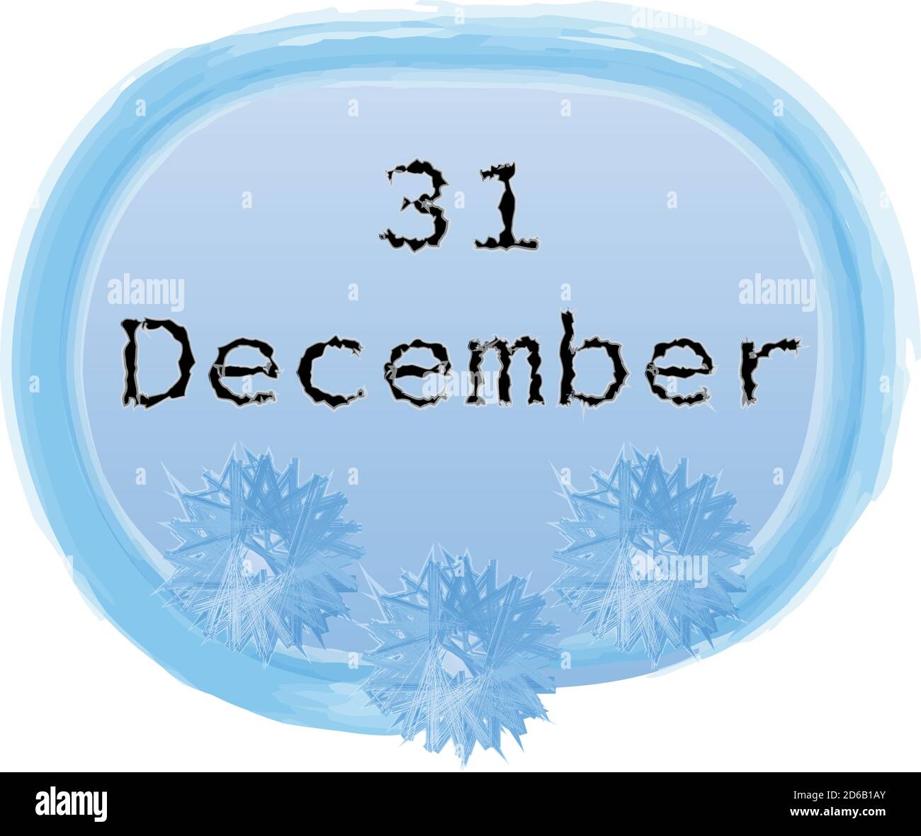 Inscription 31 December in blue frame and snowflakes, vector ...