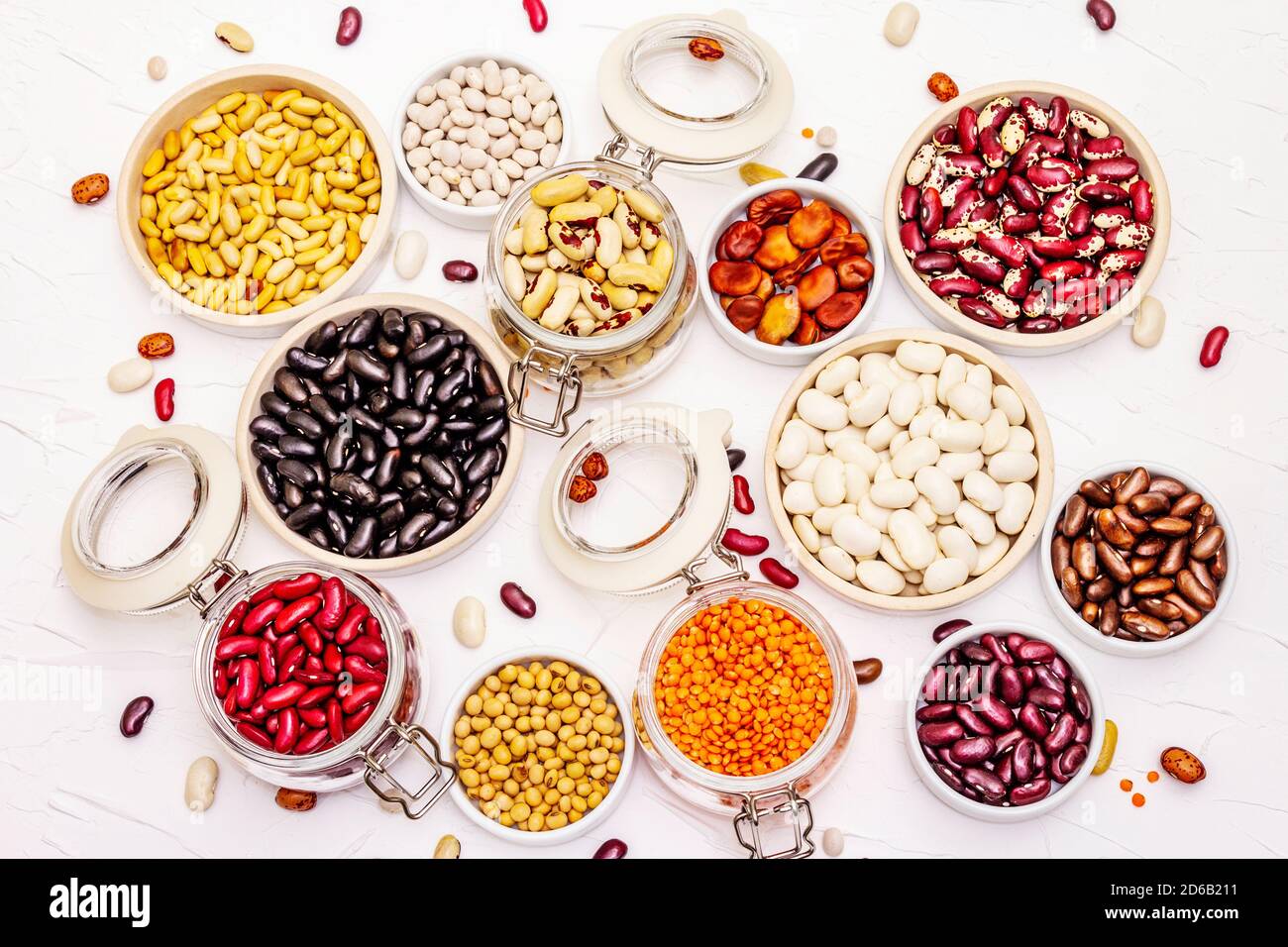 Assorted different types of beans. Set of various dry legumes ...