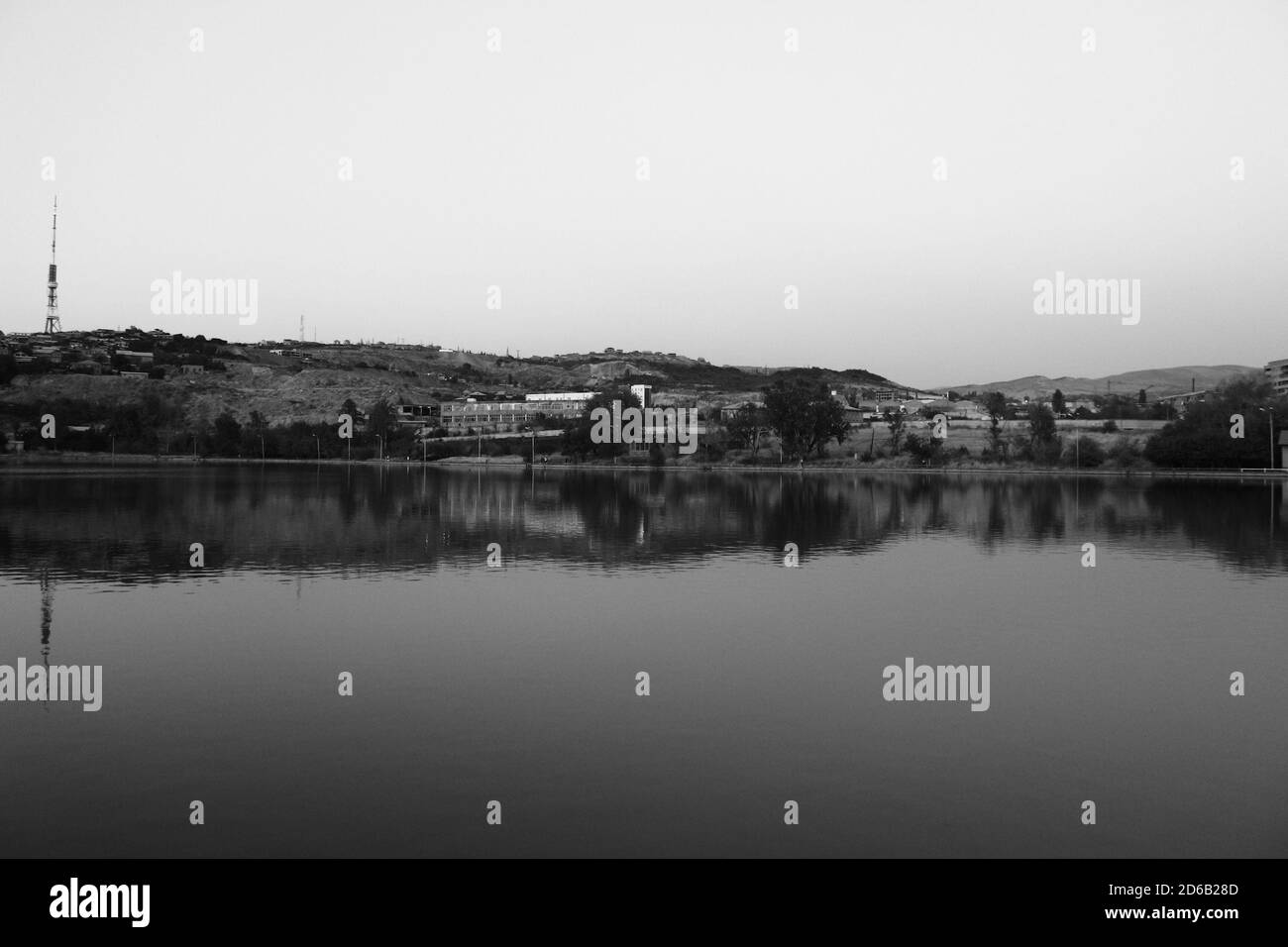 Amazing grayscale cityscape view with coastal building reflections on ...