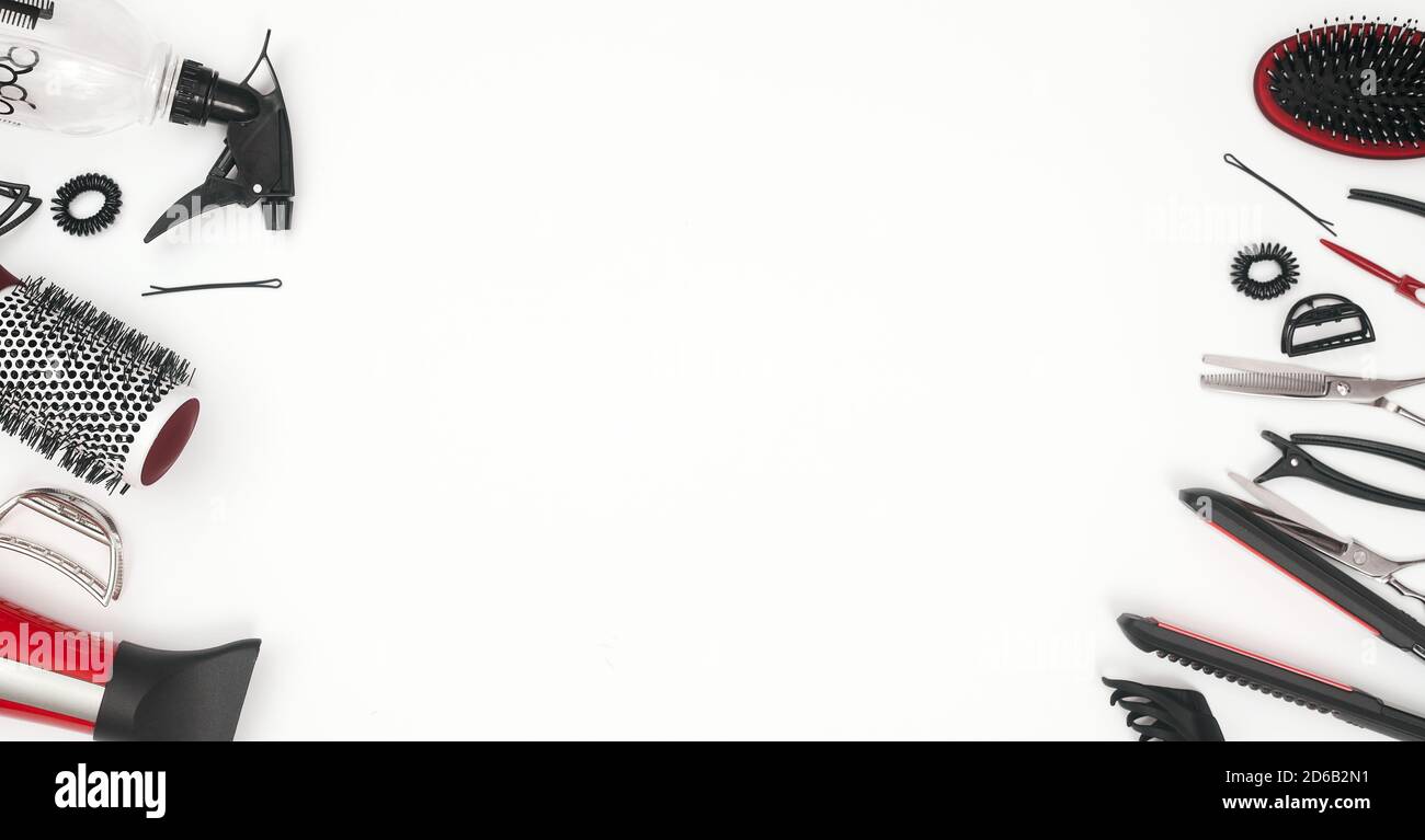 professional items for a hairdresser's, haircuts on a white background ...