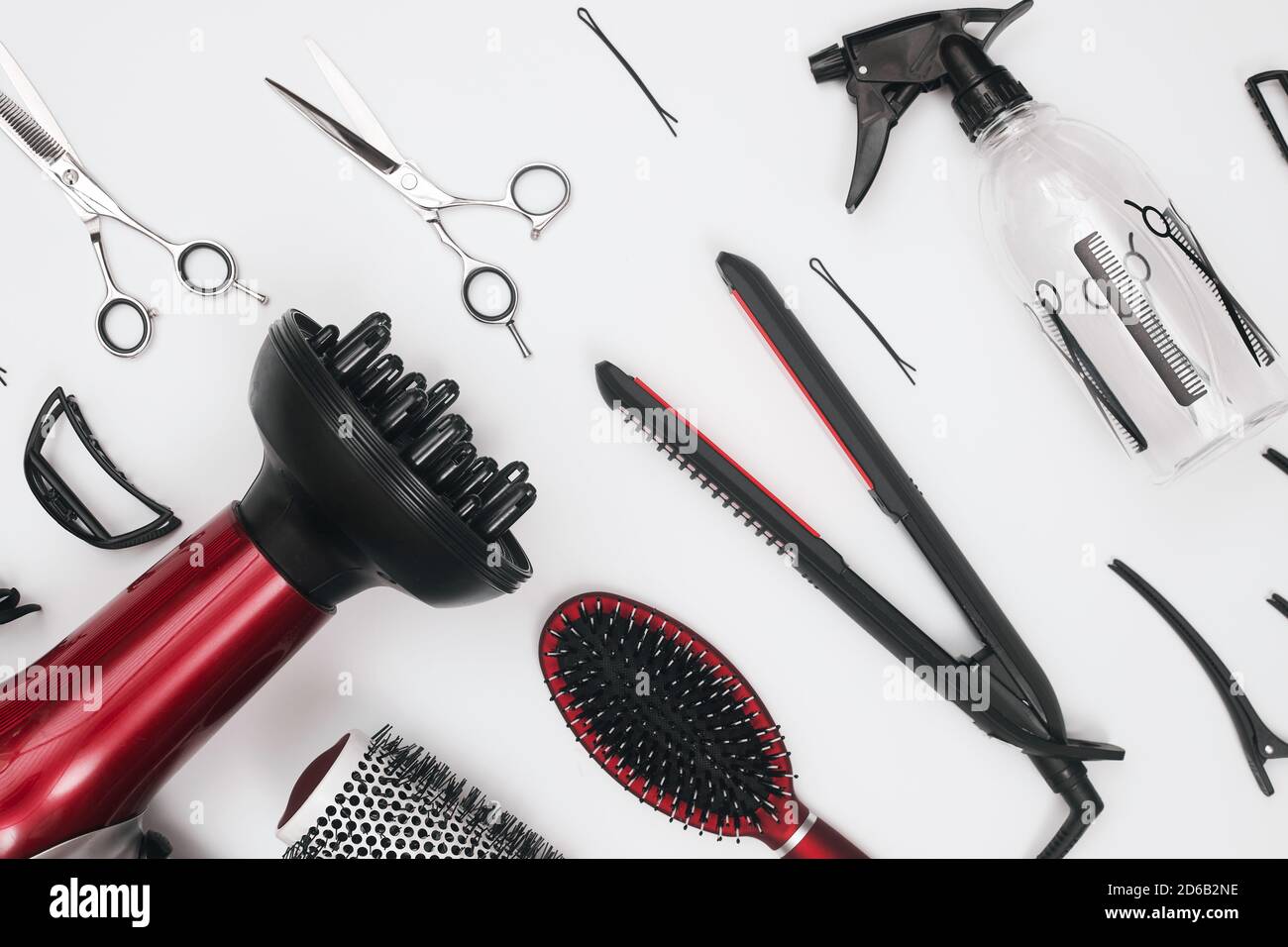 professional items for a hairdresser's, haircuts on a white background ...