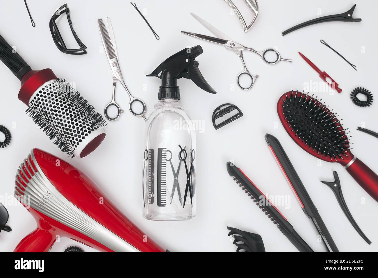 professional items for a hairdresser's, haircuts on a white background ...