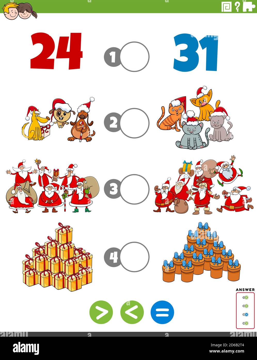 Cartoon Illustration of Educational Mathematical Puzzle Game of Greater ...