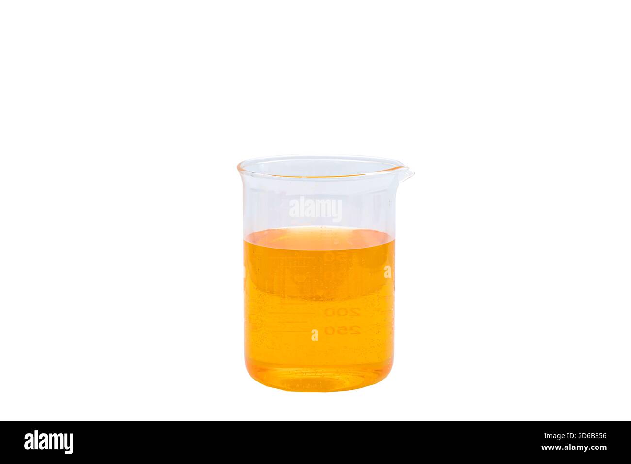 Beaker with color liquid. Solution chemistry. Laboratory beaker with ...