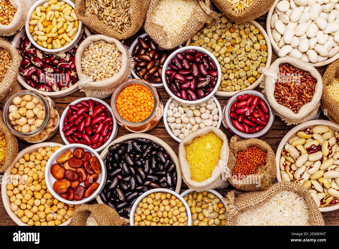 Assorted different types of beans and cereals grains. Set of ...
