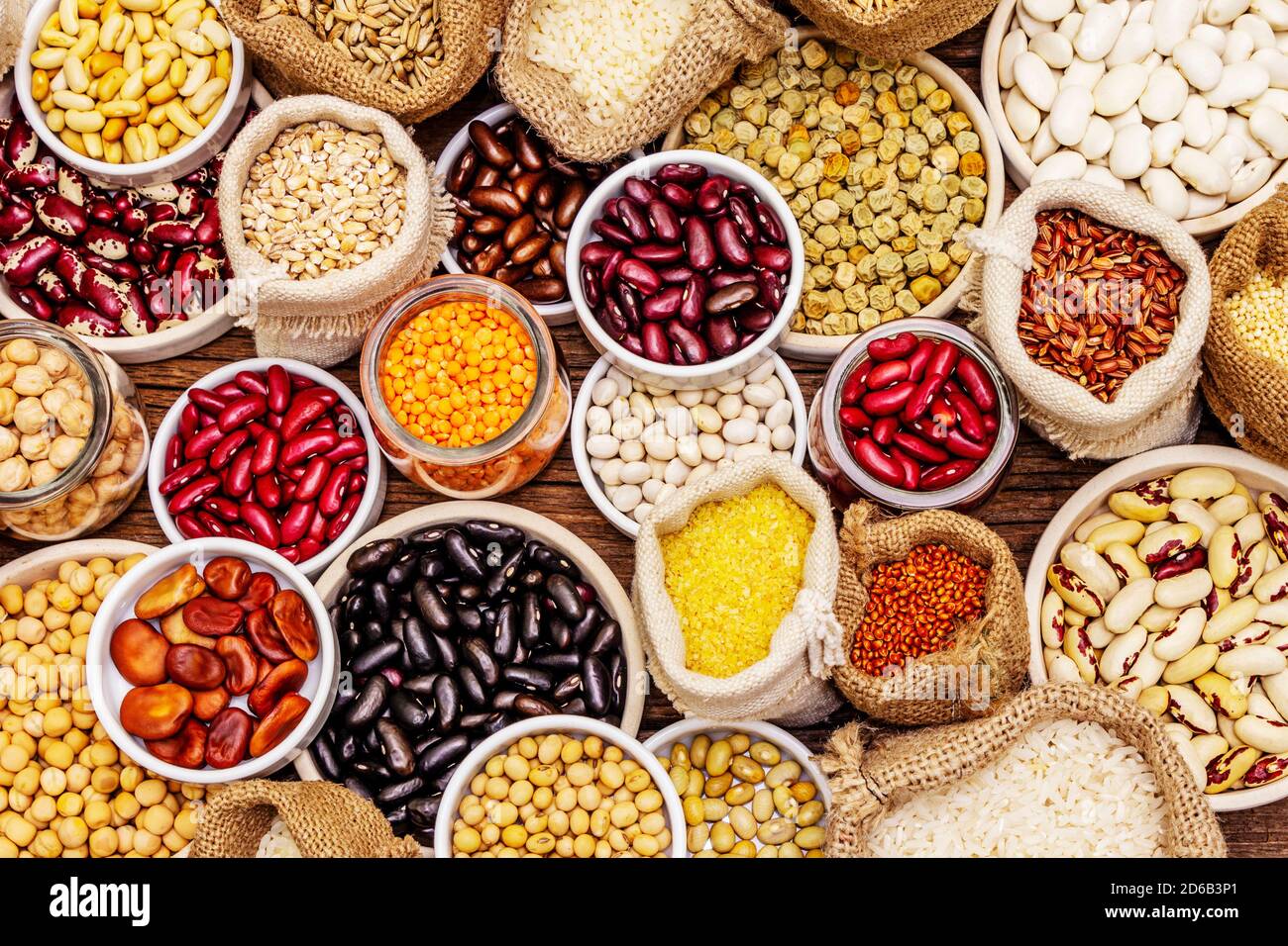 Assorted different types of beans and cereals grains. Set of ...
