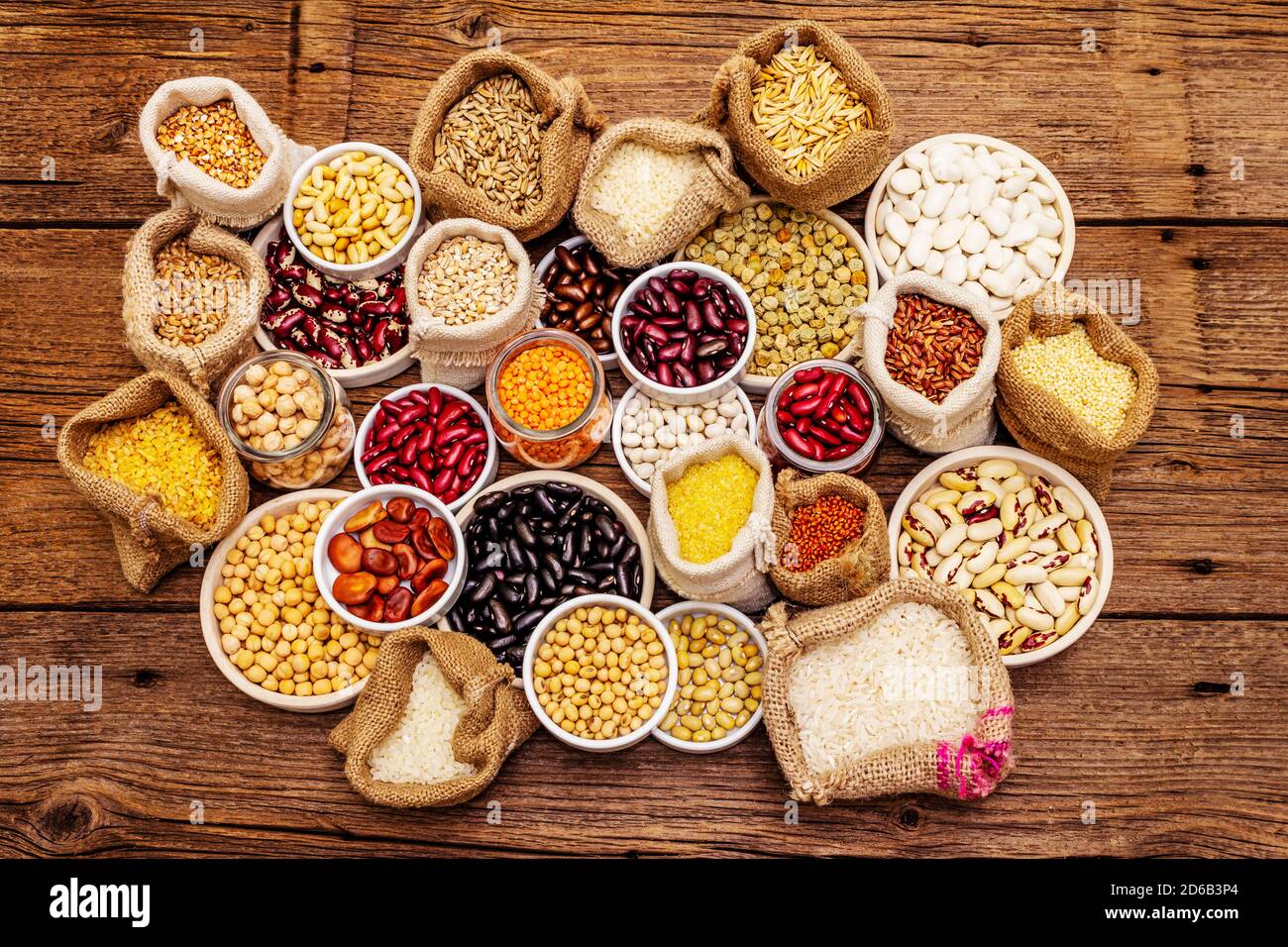 Assorted different types of beans and cereals grains. Set of ...