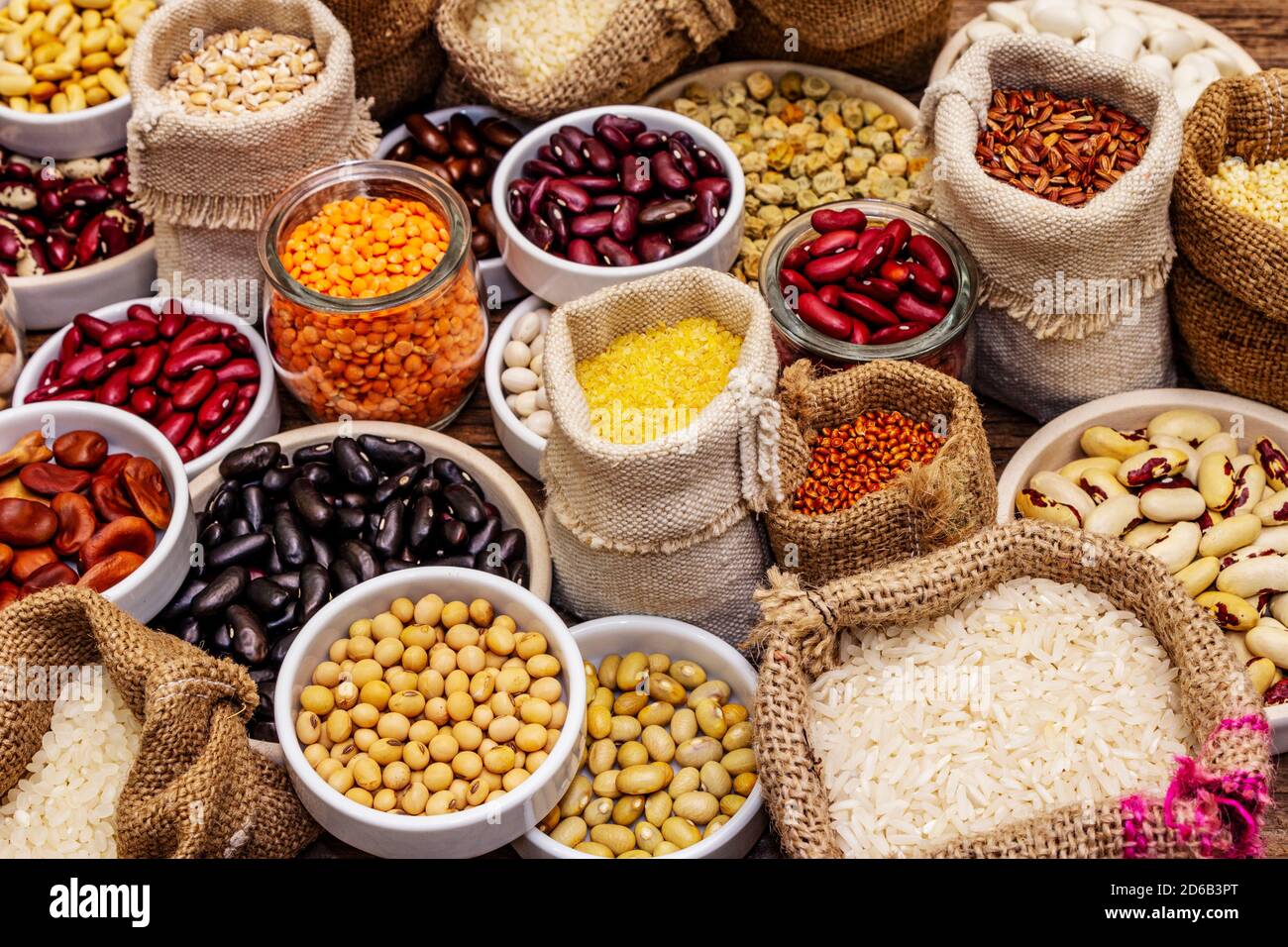 Assorted different types of beans and cereals grains. Set of ...