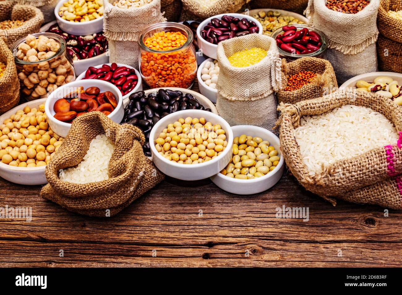 Assorted different types of beans and cereals grains. Set of ...