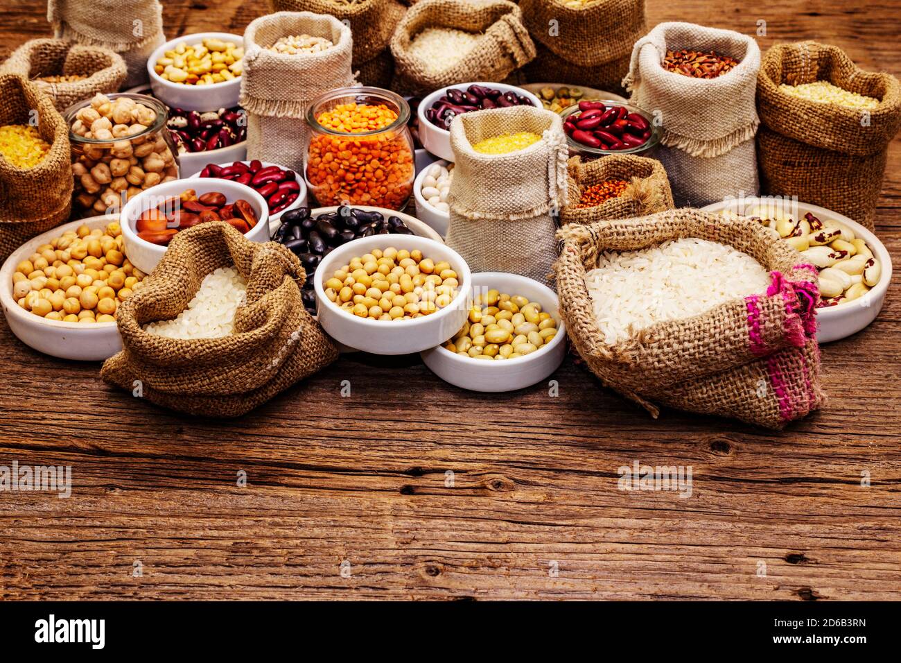 Assorted different types of beans and cereals grains. Set of ...