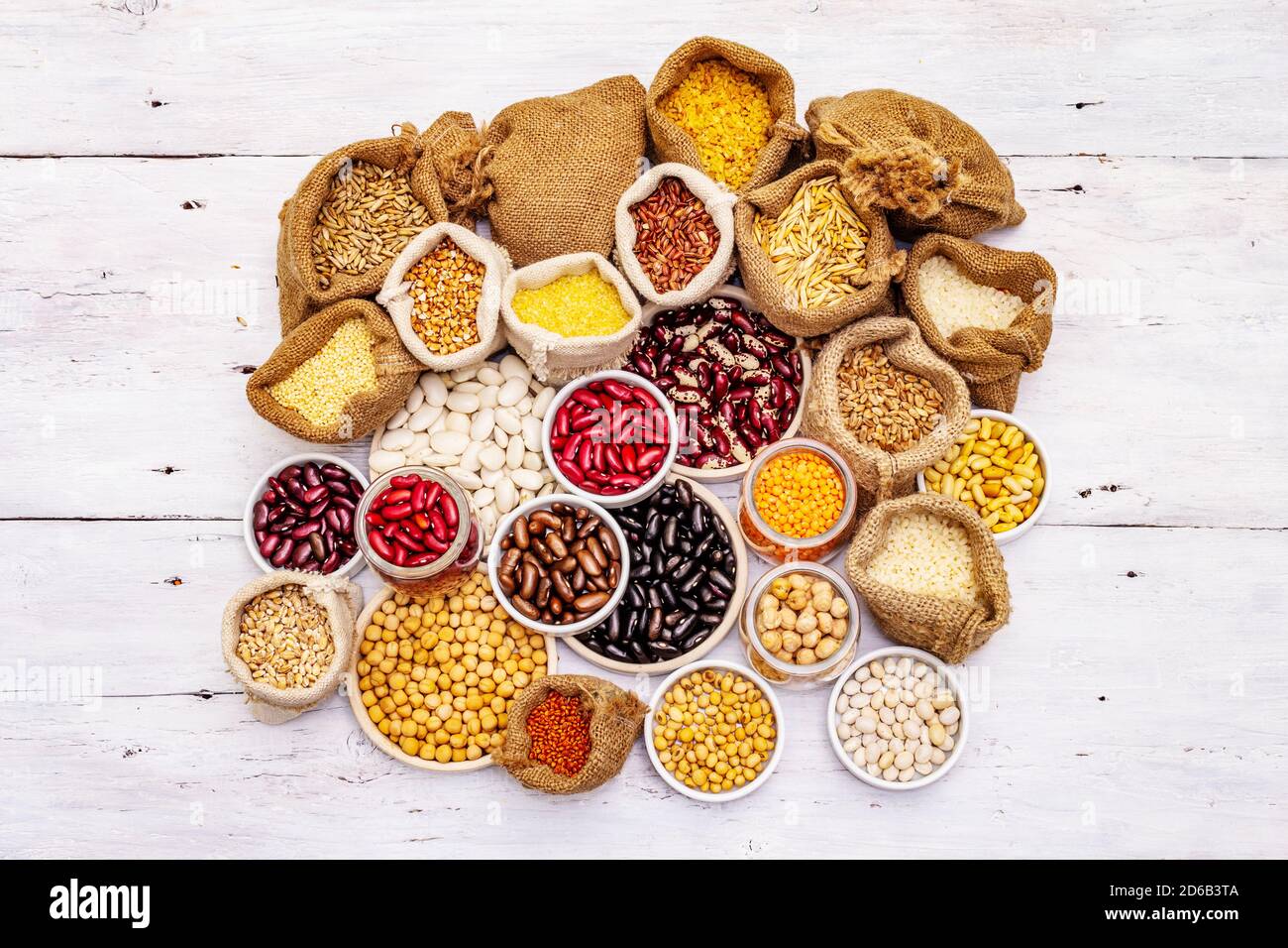 Assorted different types of beans and cereals grains. Set of ...