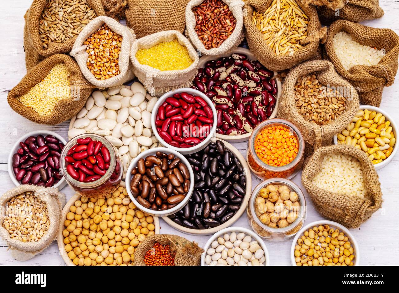 Assorted different types of beans and cereals grains. Set of ...