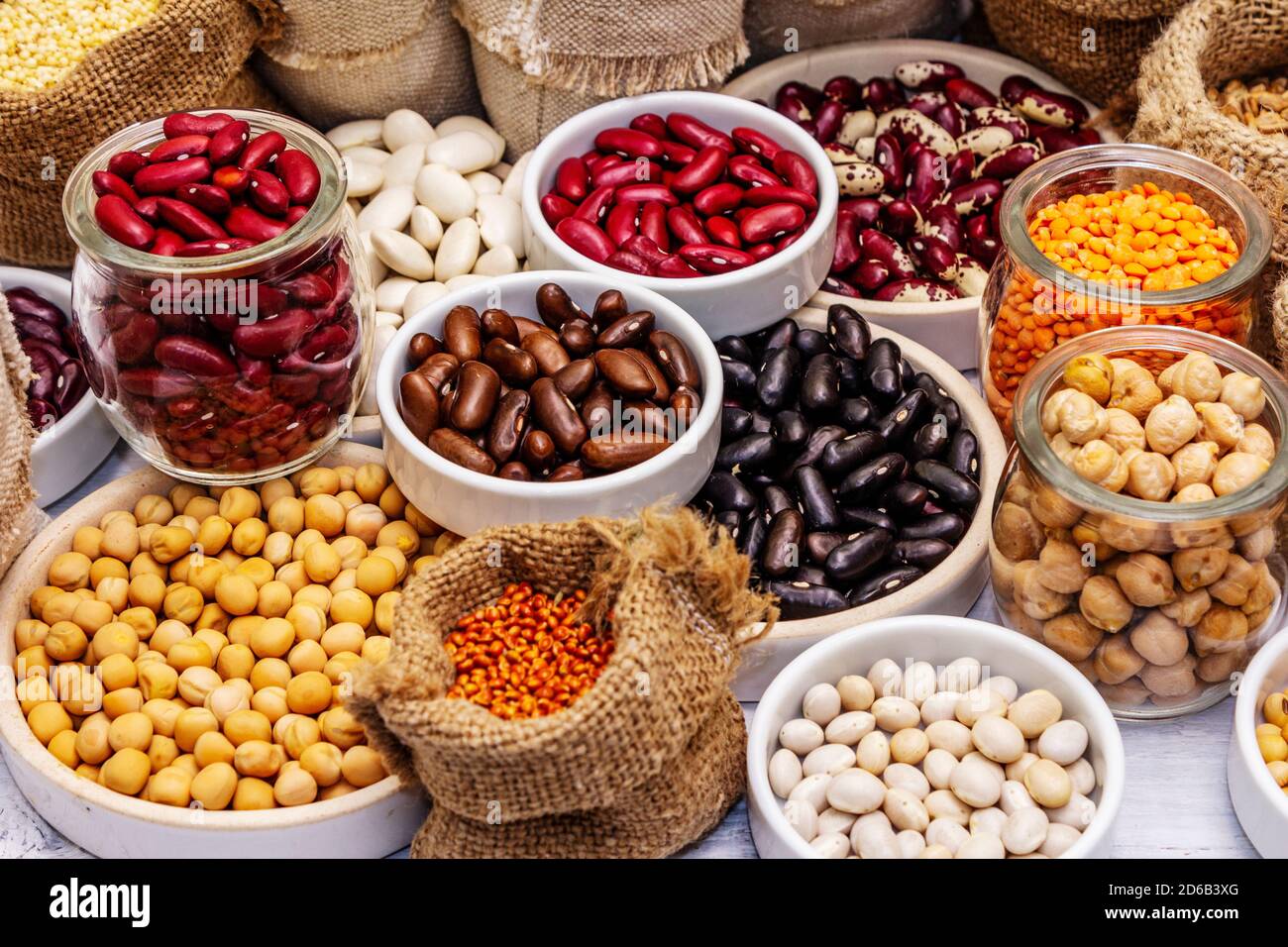 Assorted different types of beans and cereals grains. Set of ...